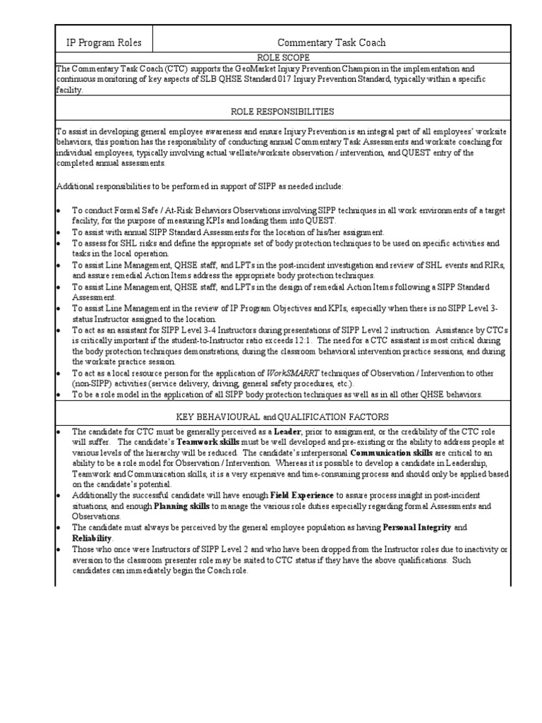 SIPP - Role - Commentary - Task - Coach | PDF | Leadership ...