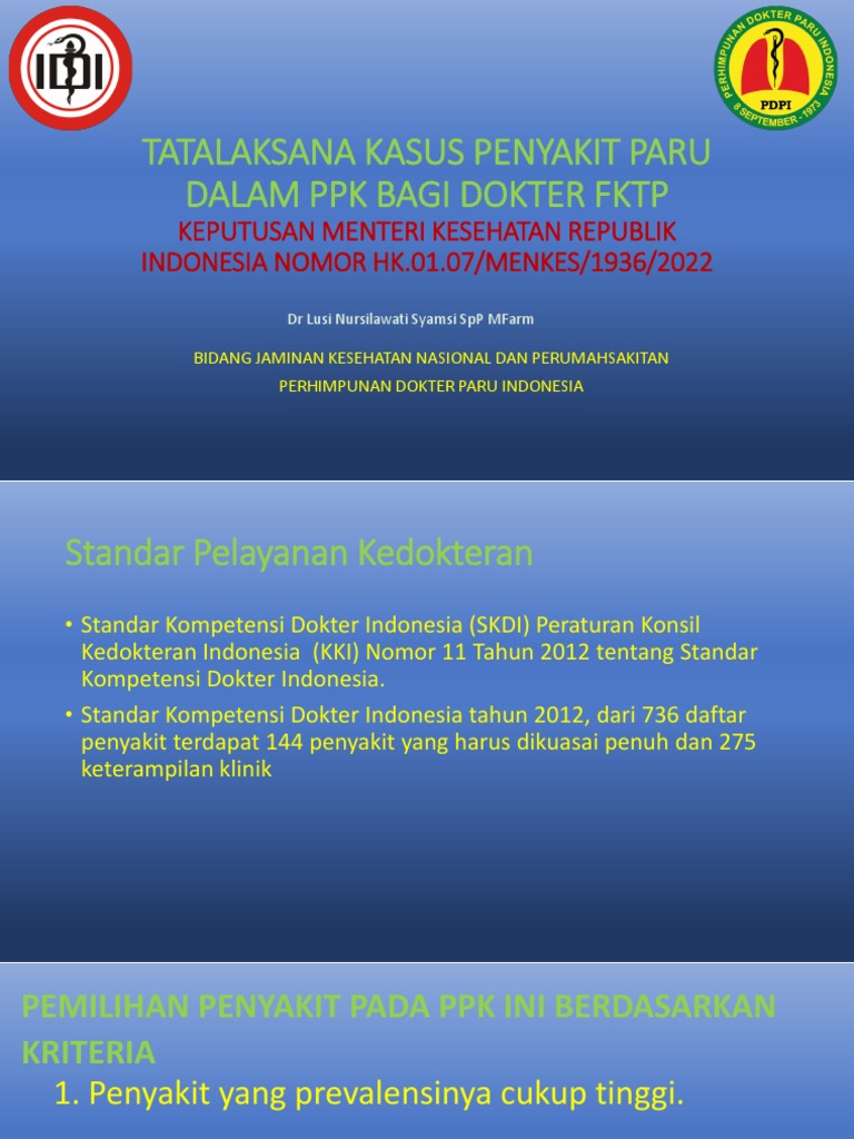 Pdpi - Tatalaksana Kasus Penyakit Paru Dalam PPK Bagi Dokter | PDF