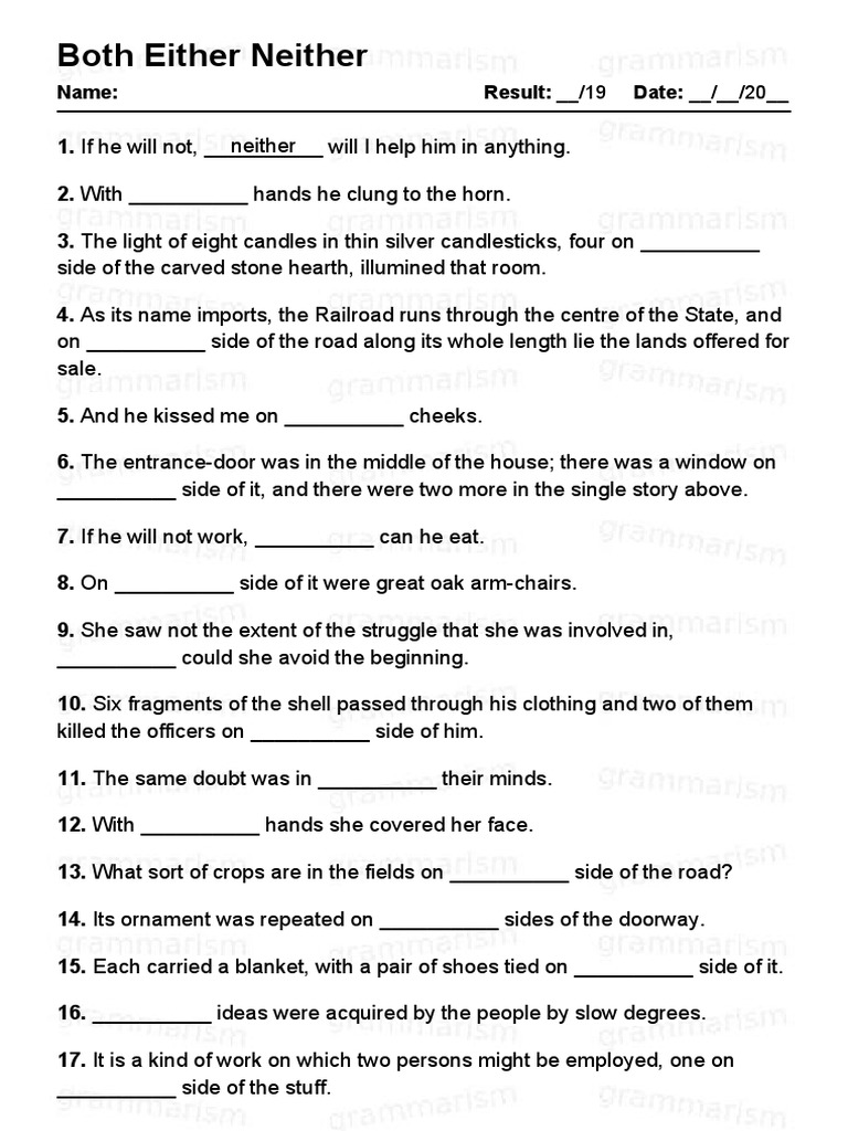 Grammarism Both Either Neither Test 3 1813177 | PDF