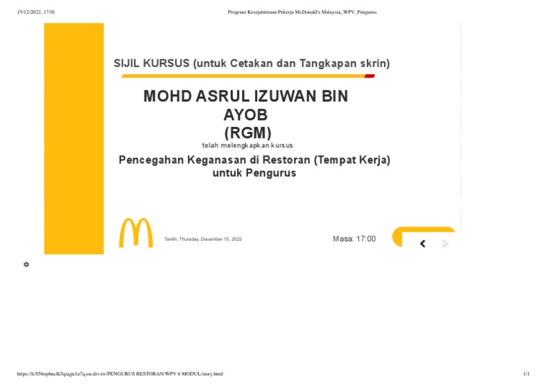 Program Kesejahteraan Pekerja McDonald's Malaysia - WPV - Pengurus | PDF