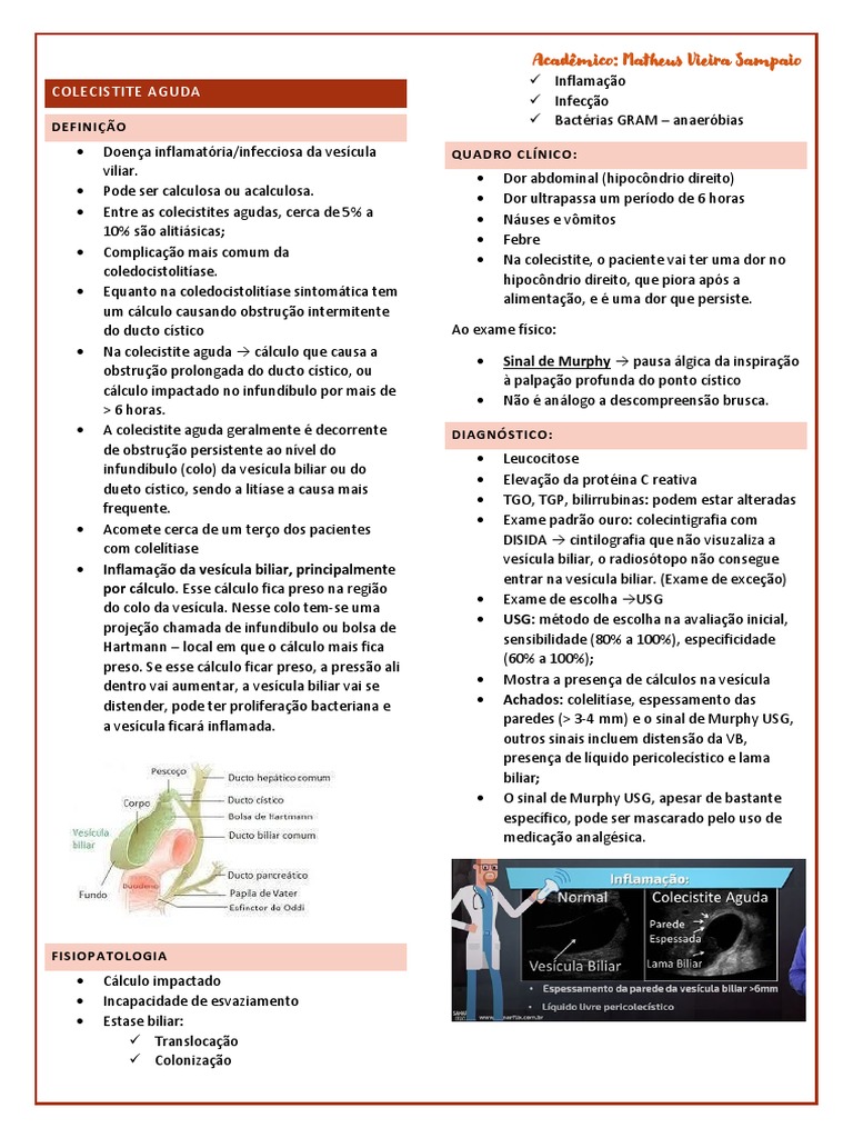 Resumo Colecistite Aguda | PDF | Remédio | Sistema digestivo Resumo Colecistite Aguda | PDF | Remédio | Sistema digestivo