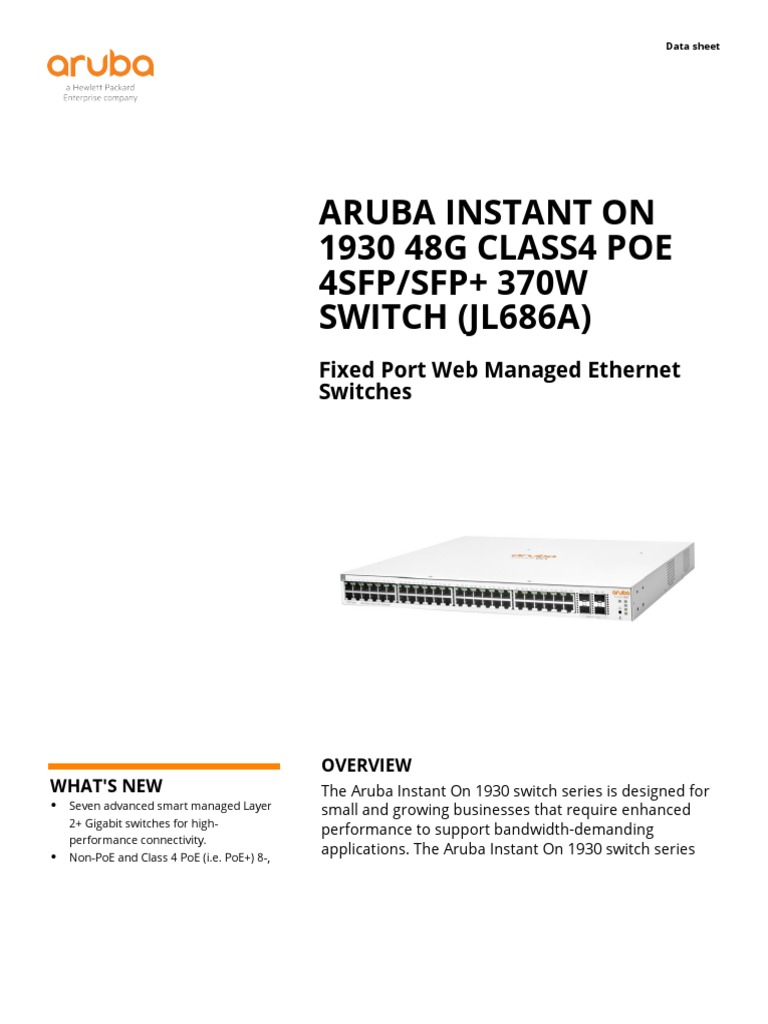 Aruba Instant On 1930 48g Class4 Poe 4sfpsfp+ 370w Switch-Psn1012839574usen | PDF | Network ...