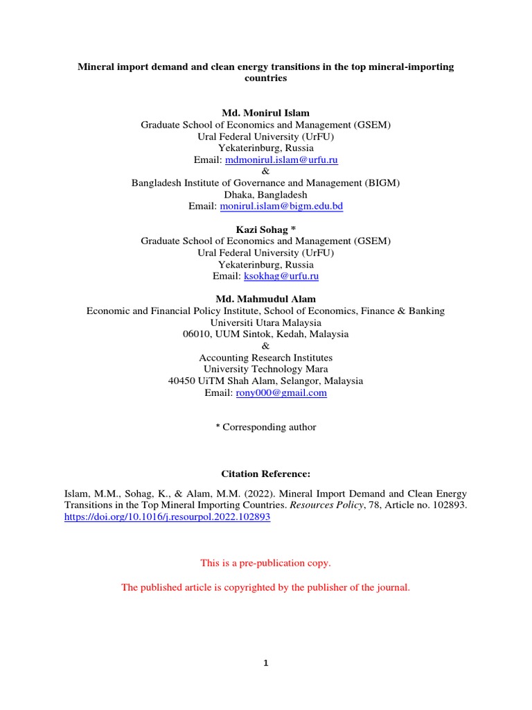 Mineral Import Demand and Clean Energy Transitions in The Top Mineral-Importing Countries | PDF ...