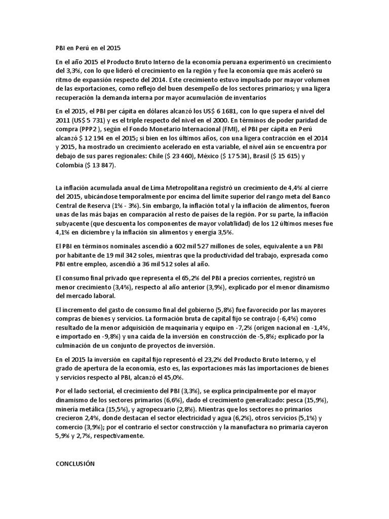 PBI en Perú en El 2015 | PDF | Producto Interno Bruto | Inflación