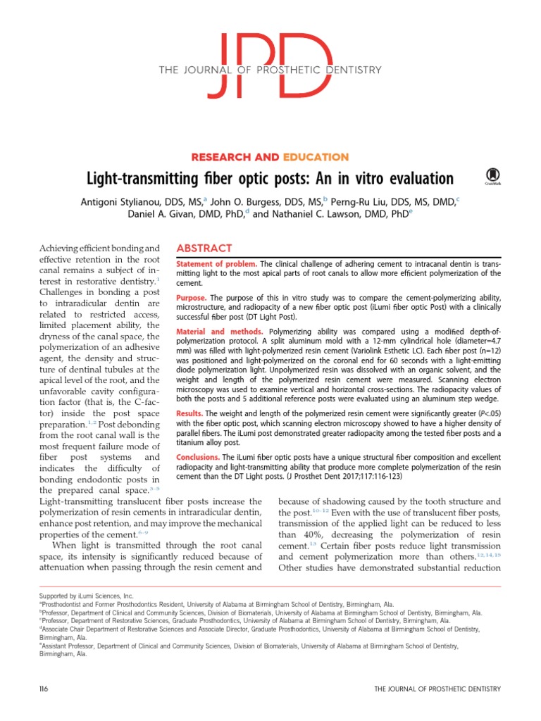 Light-Transmitting Fiber Optic Posts An in Vitro Evaluation | PDF ...