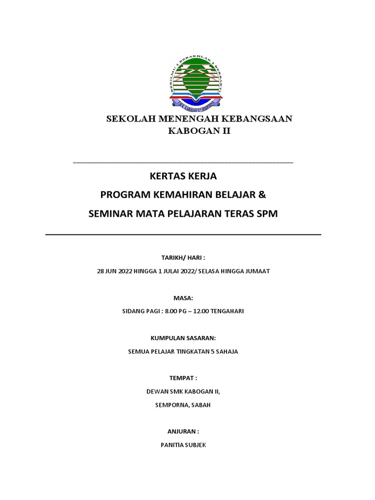 KERTAS KERJA program kemahiran belajar dan seminar subjek teras | PDF
