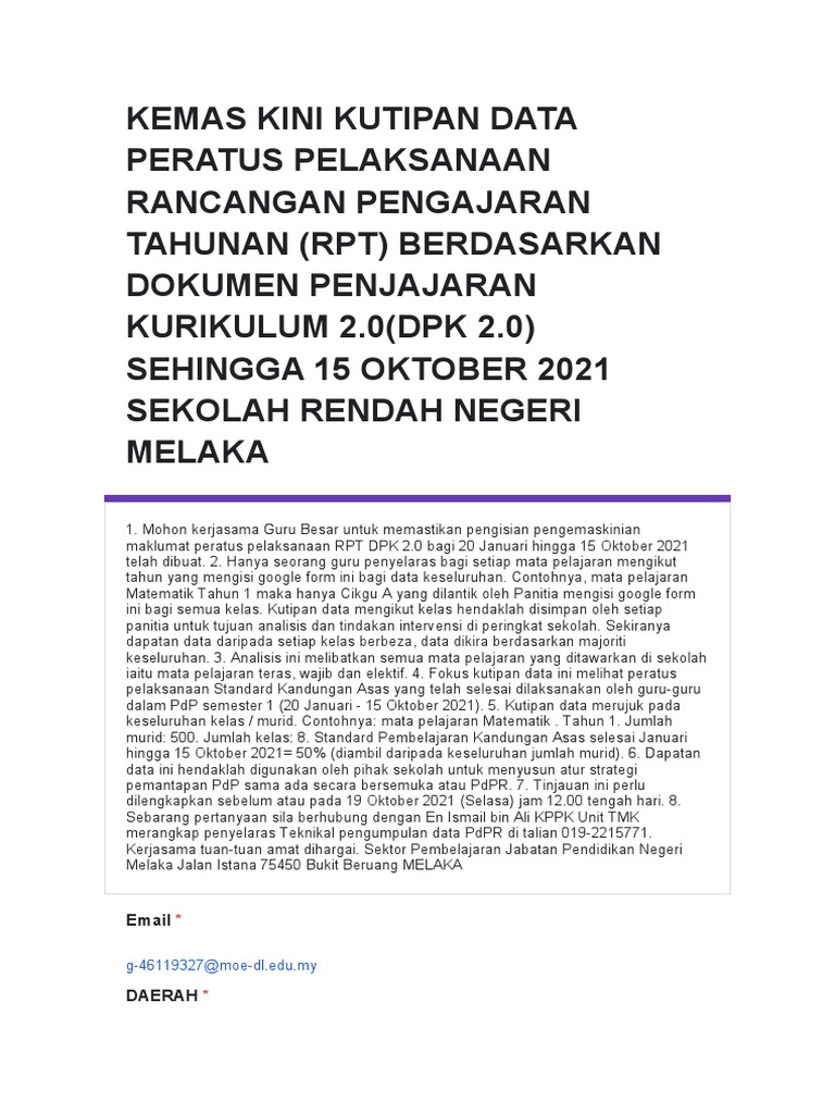 Data RPT BM Tahun 2 | PDF
