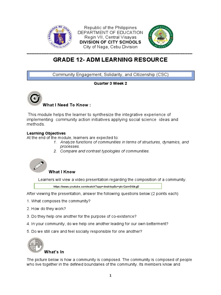 Q3 Week 2 CommunityEngagementSolidarityand Citizenship CSC 3 | PDF ...