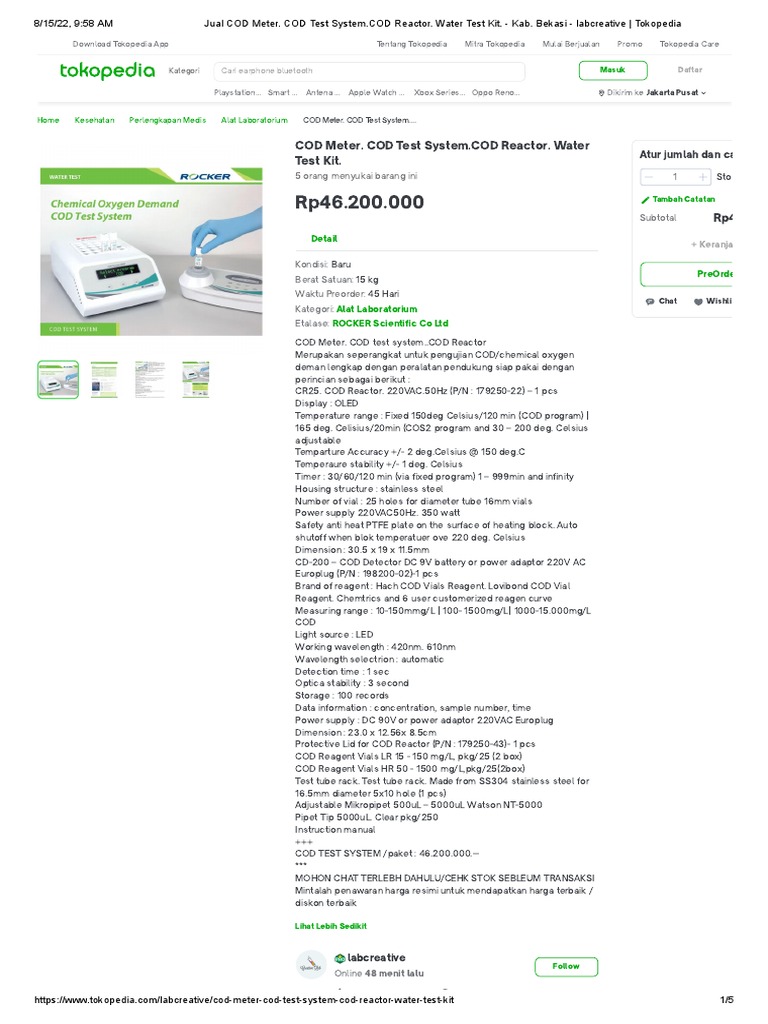 Jual COD Meter. COD Test System - Cod Reactor. Water Test Kit. - Kab ...