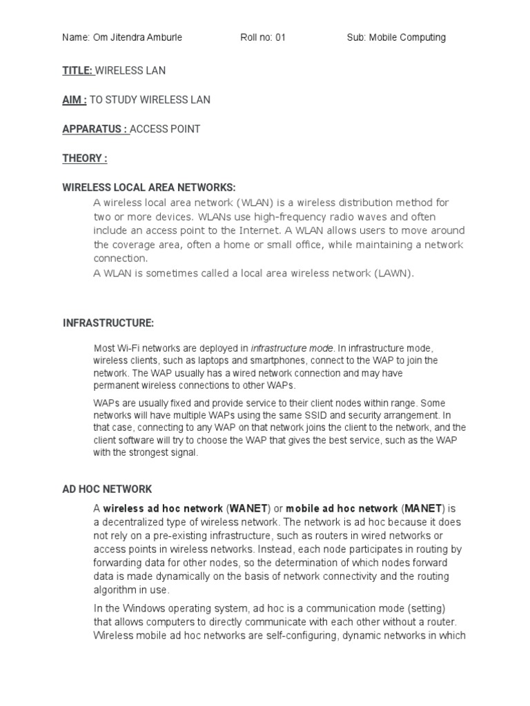 Expt.2 Mobile Computing | PDF | Wireless Lan | Wireless Access Point