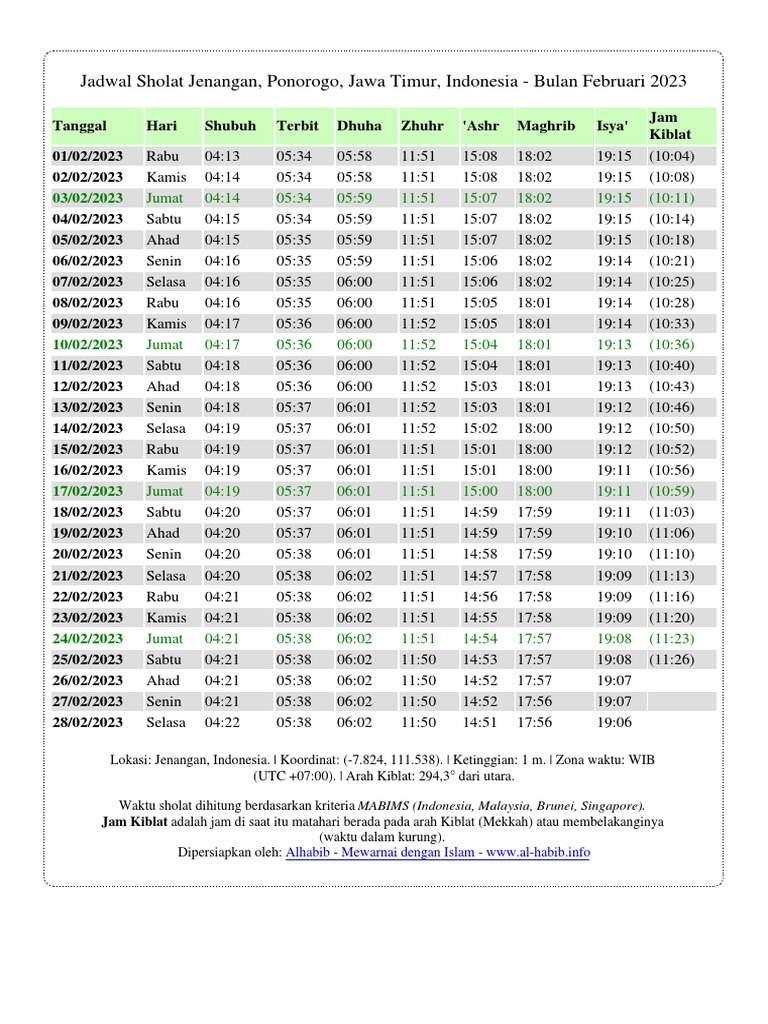 Jadwal Sholat Bulanan 2023 2 | PDF
