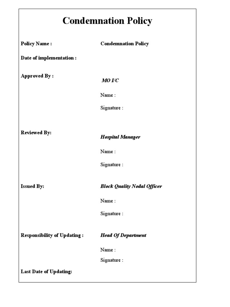 Condemnation Policy | PDF | Finance & Money Management | Law