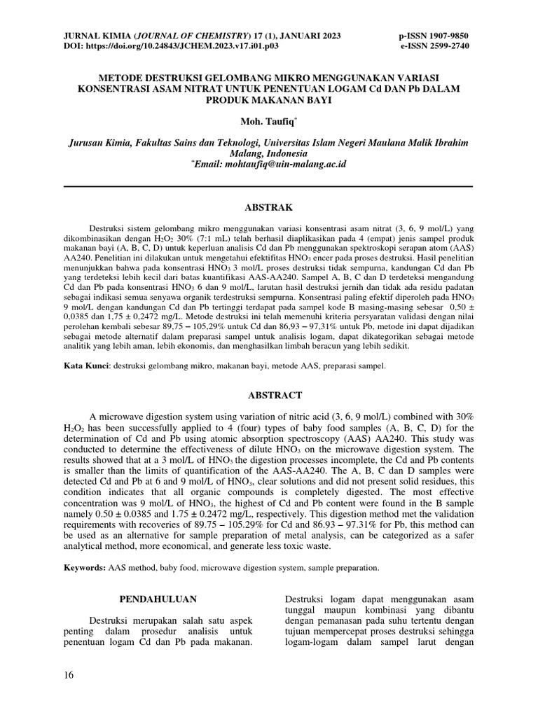 Destruksi Gelombang Mikro untuk Logam Cd Pb | PDF