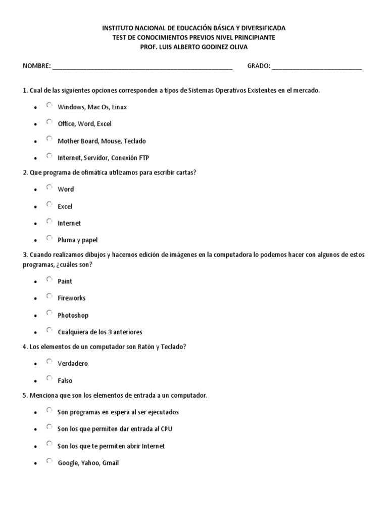 Test de Conocimientos Informáticos Básicos | PDF | Ventana (informática ...