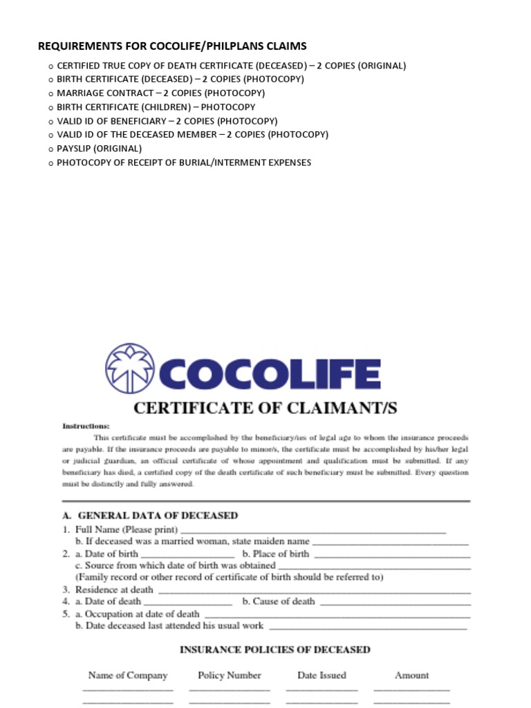 Cocolife Insurance Claim 2022 | PDF | Insurance | Death