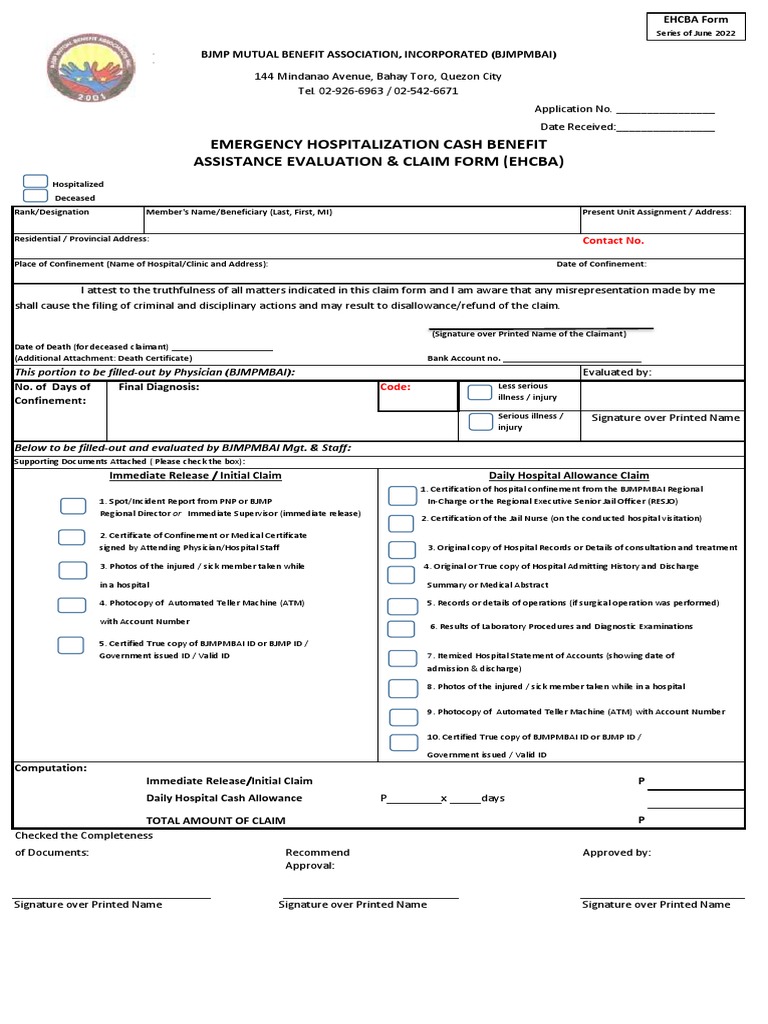 EHCBA FORM Rev June 2022 | PDF | Automated Teller Machine | Hospital