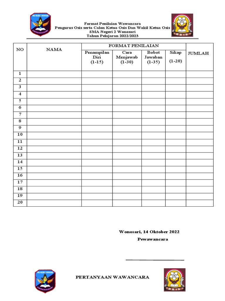 Format Penilaian Wawancara Osis | PDF
