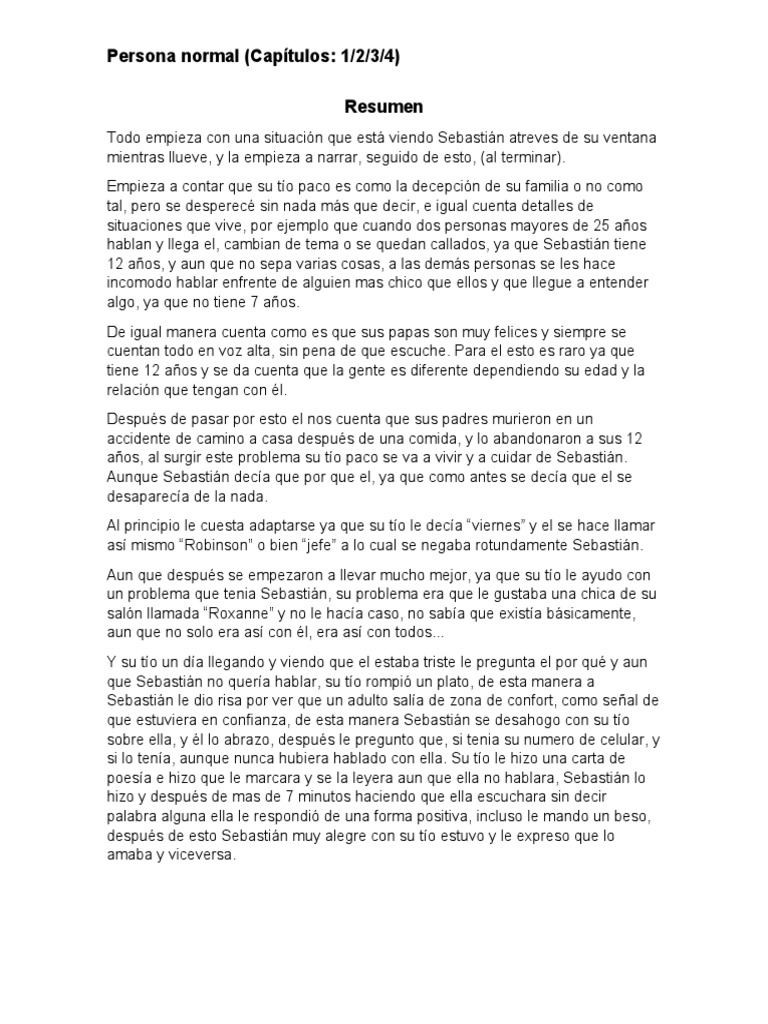 Resumen de "Persona Normal" Capítulos 1-8 | PDF