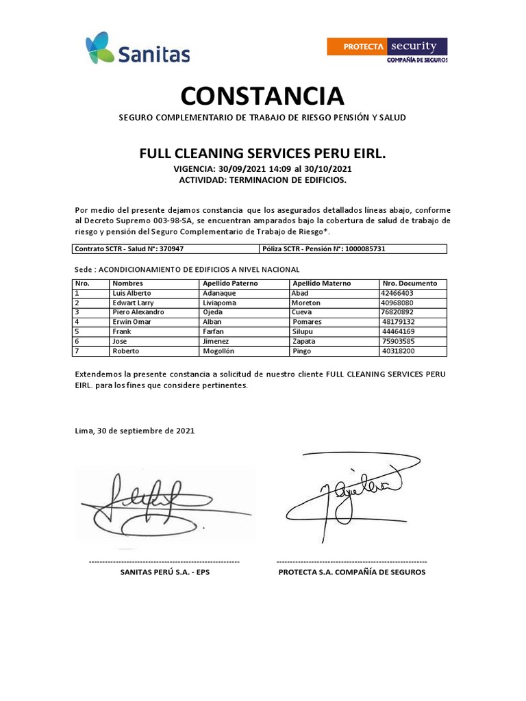 Constancia SCTR | PDF