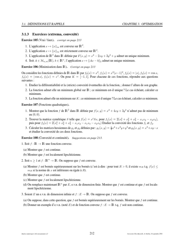 Exercices sur la convexité et l'optimisation | PDF | Matrice (Mathématiques) | Analyse mathématique