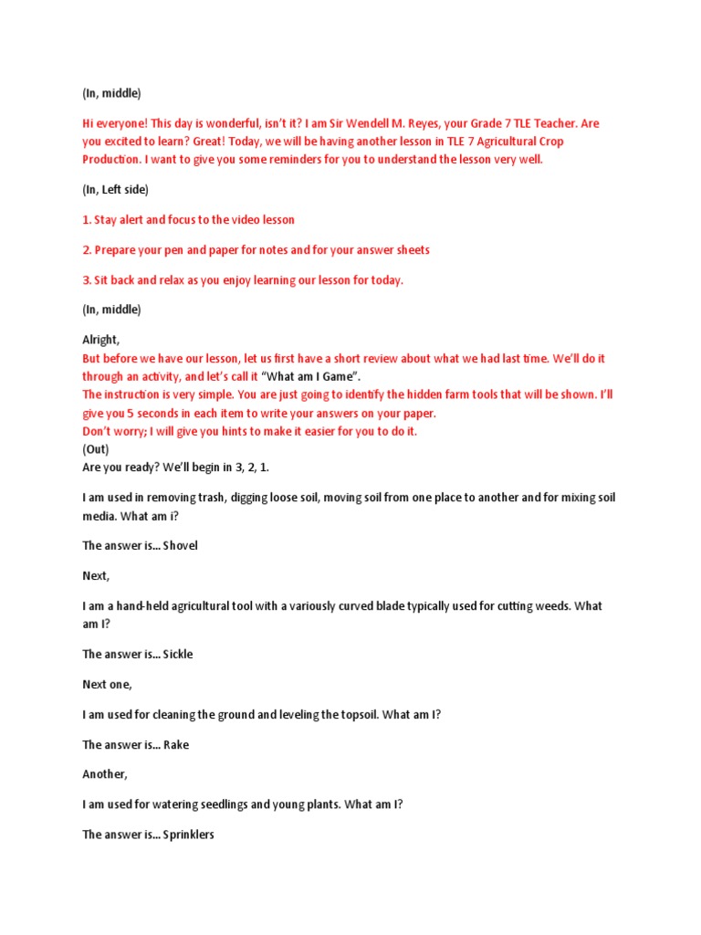 COT Script | PDF | Agriculture | Harvest