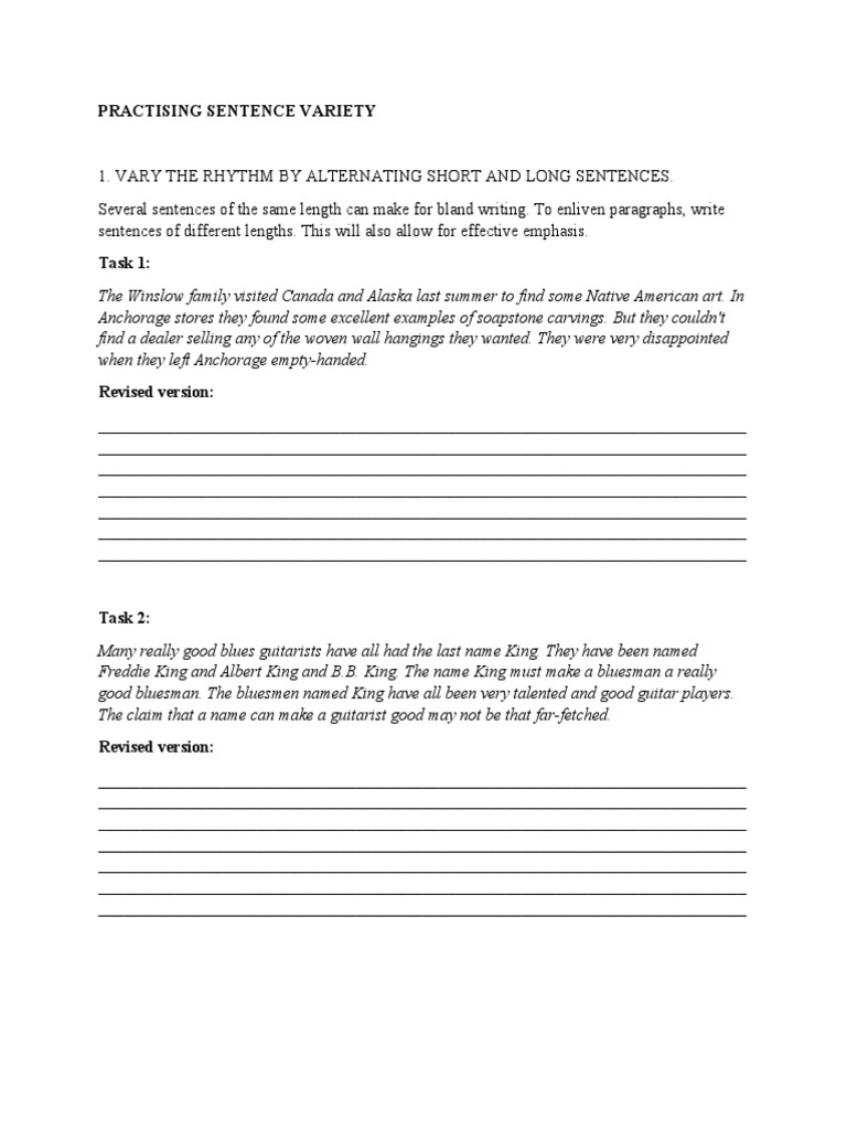 Practising Sentence Variety | PDF | Sentence (Linguistics) | Language ...