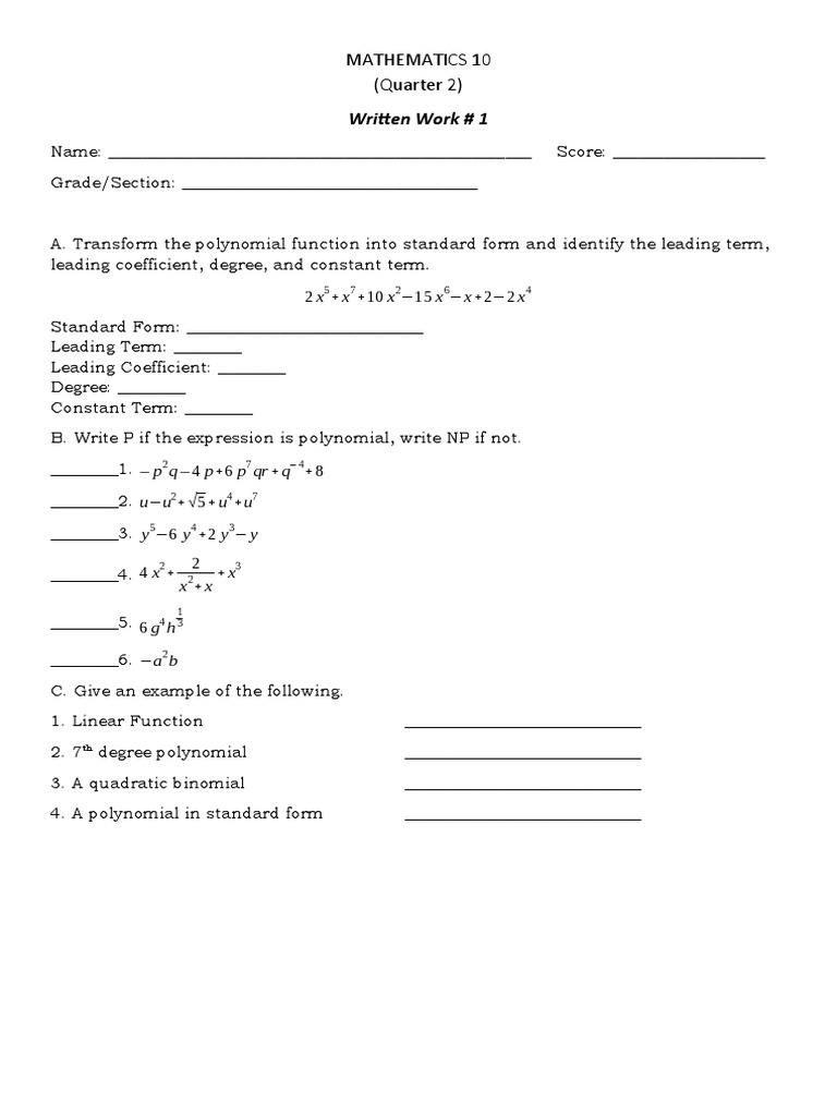 Written Works Quarter 2 | PDF | Polynomial | Factorization
