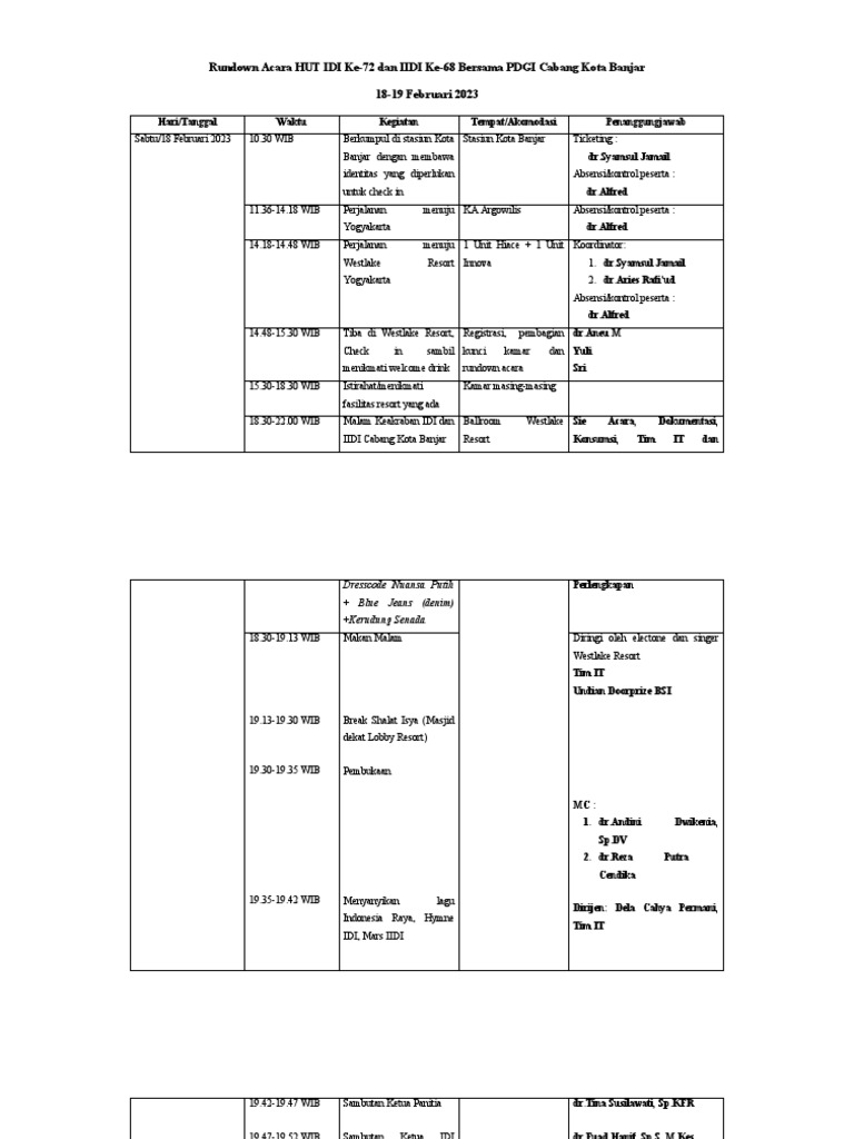 Rundown Acara HUT IDI | PDF