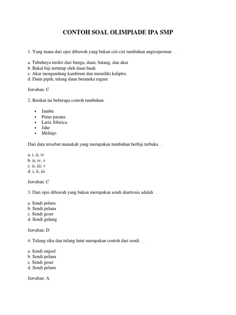 CONTOH SOAL OLIMPIADE IPA SMP | PDF