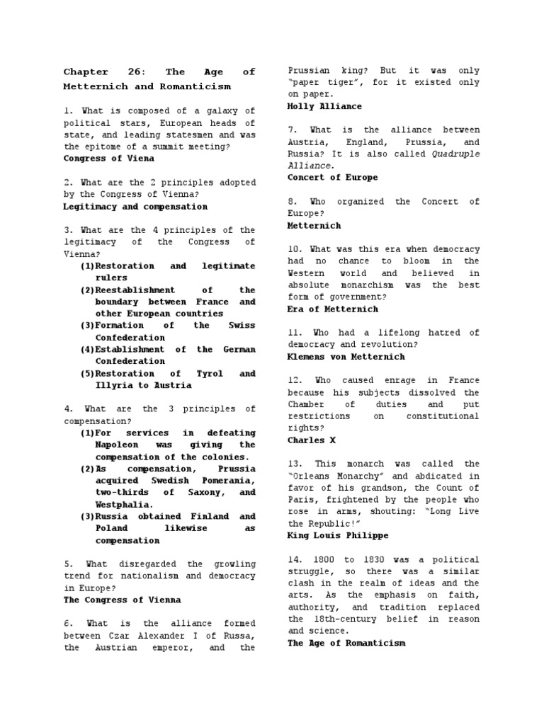 Chapter 26 - The Age of Metternich and Romanticism | PDF | Immanuel ...