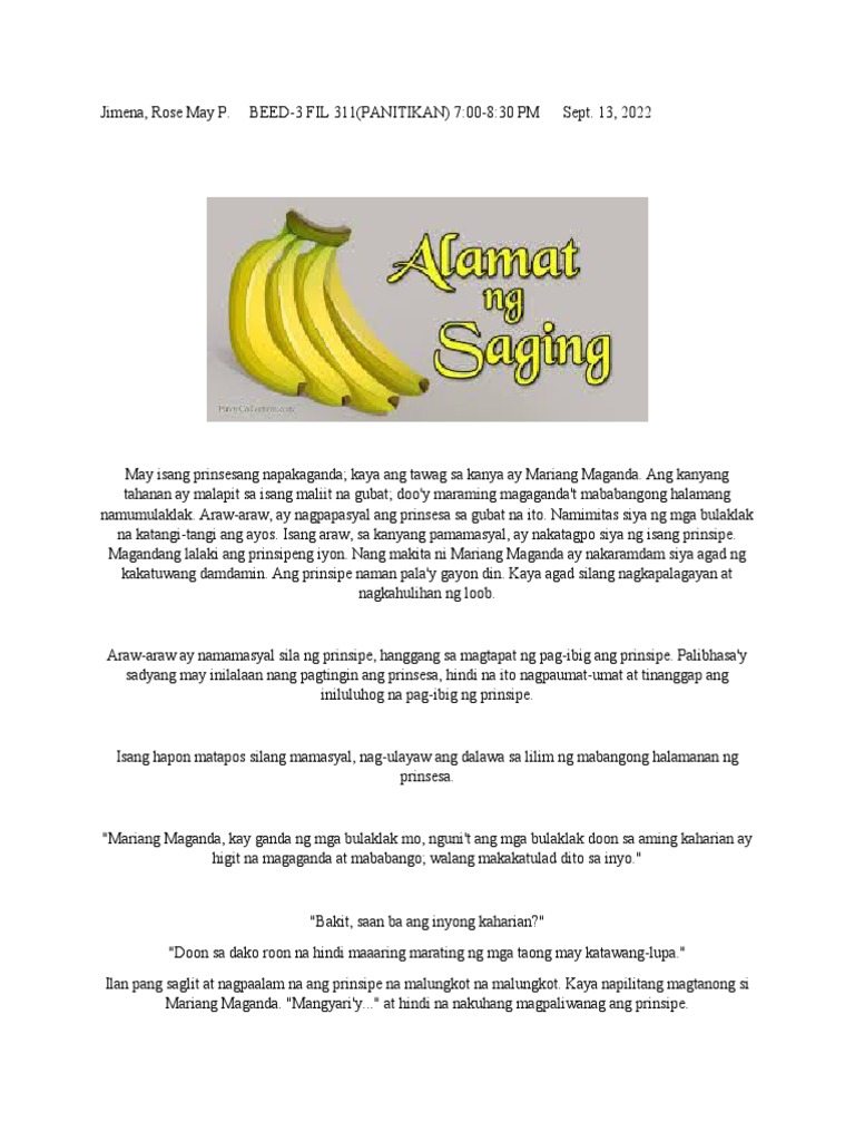 Alamat-Ng-Saging (Jimena) | PDF