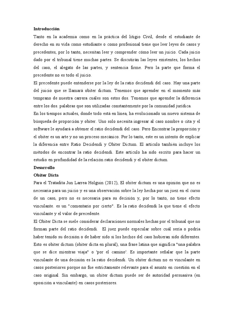 Comprendiendo la diferencia entre Ratio Decidendi y Obiter Dictum | PDF ...
