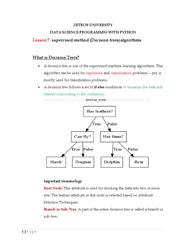 Lesson 7 Supervised Method Decision Trees Algorithms Pdf