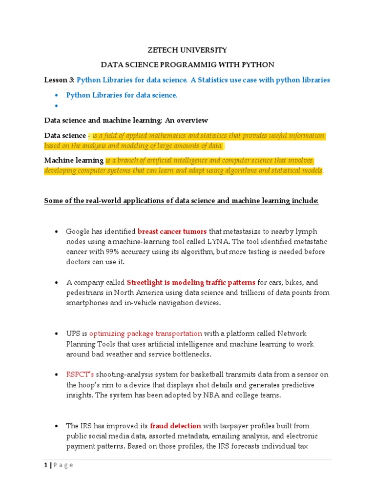 Lesson3 Python Libraries And Implementation Pdf Normal Distribution Python Programming 2835