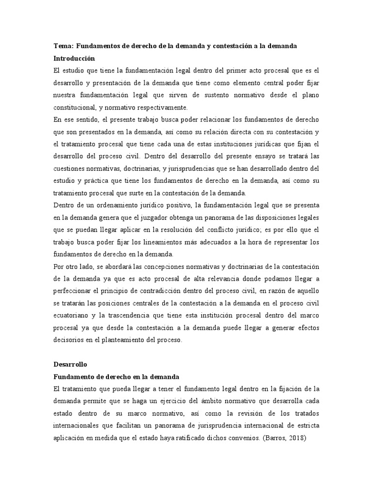 Fundamnetos de Derecho de La Demanda y Constestación | PDF | Demanda ...