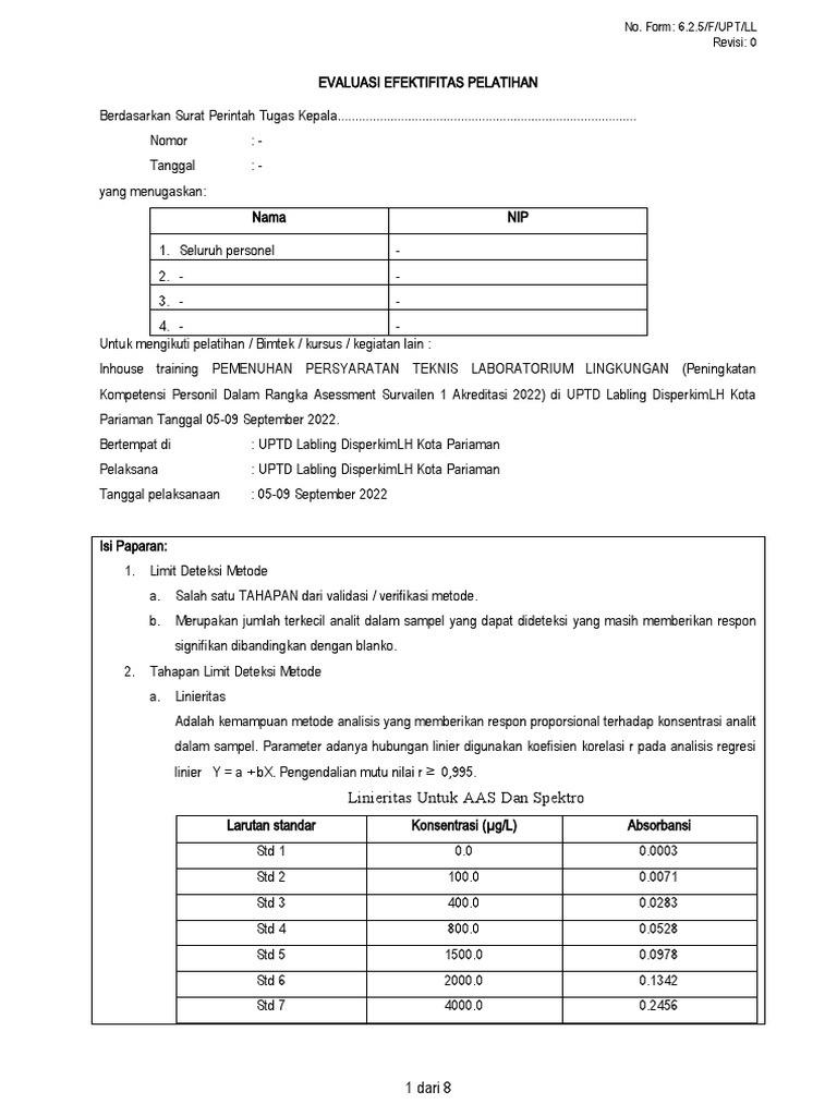 6.2.5 Evaluasi Efektifitas Pelatihan Teknis 2022 1 | PDF
