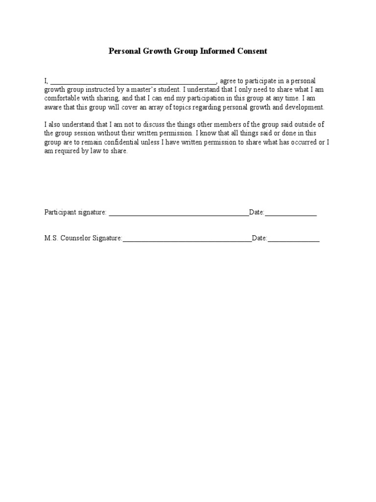 Personal Growth Group Consent Form | PDF | Lifestyle