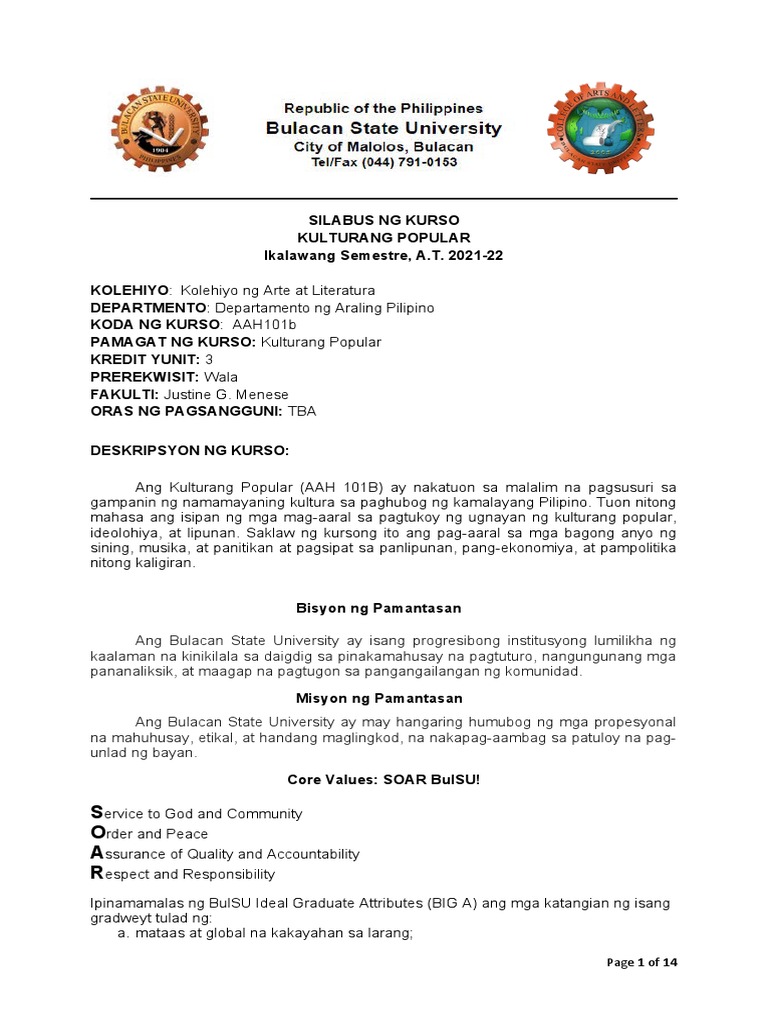 AAH 101B - Silabus | PDF