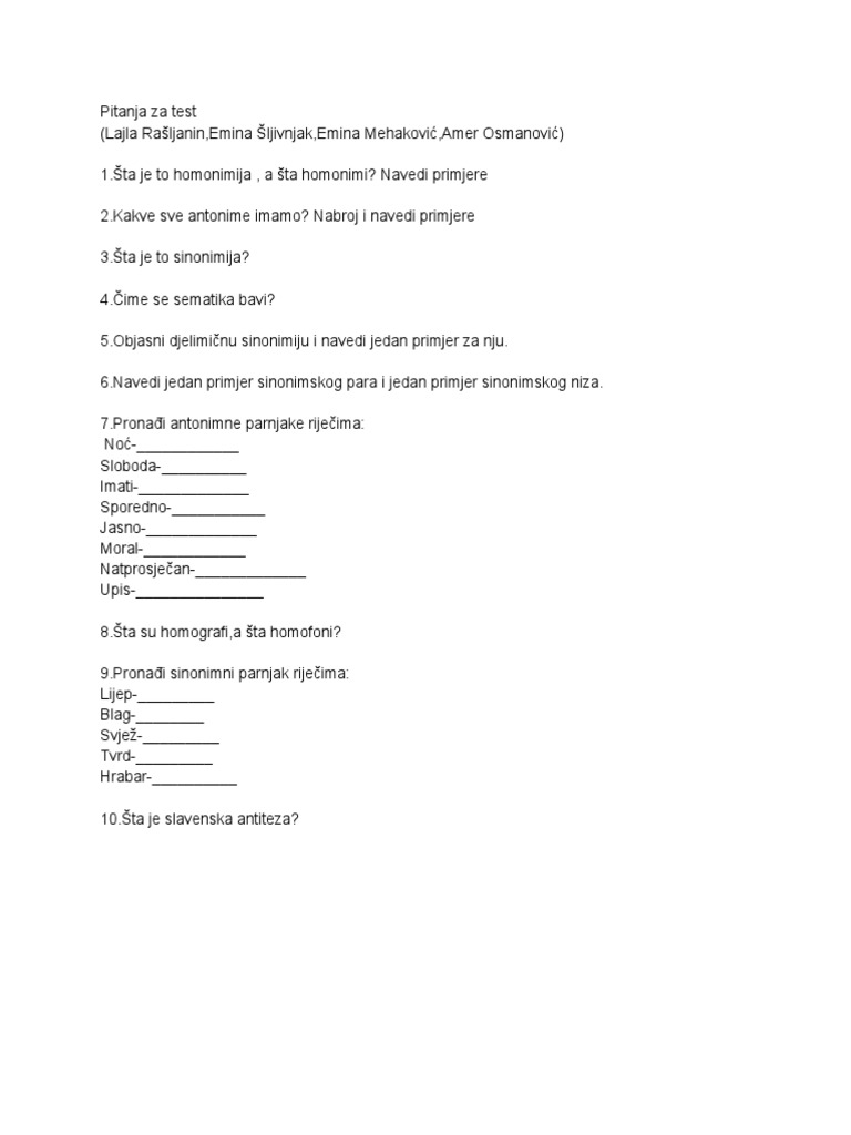 Grupa III Pitanja Za Test | PDF