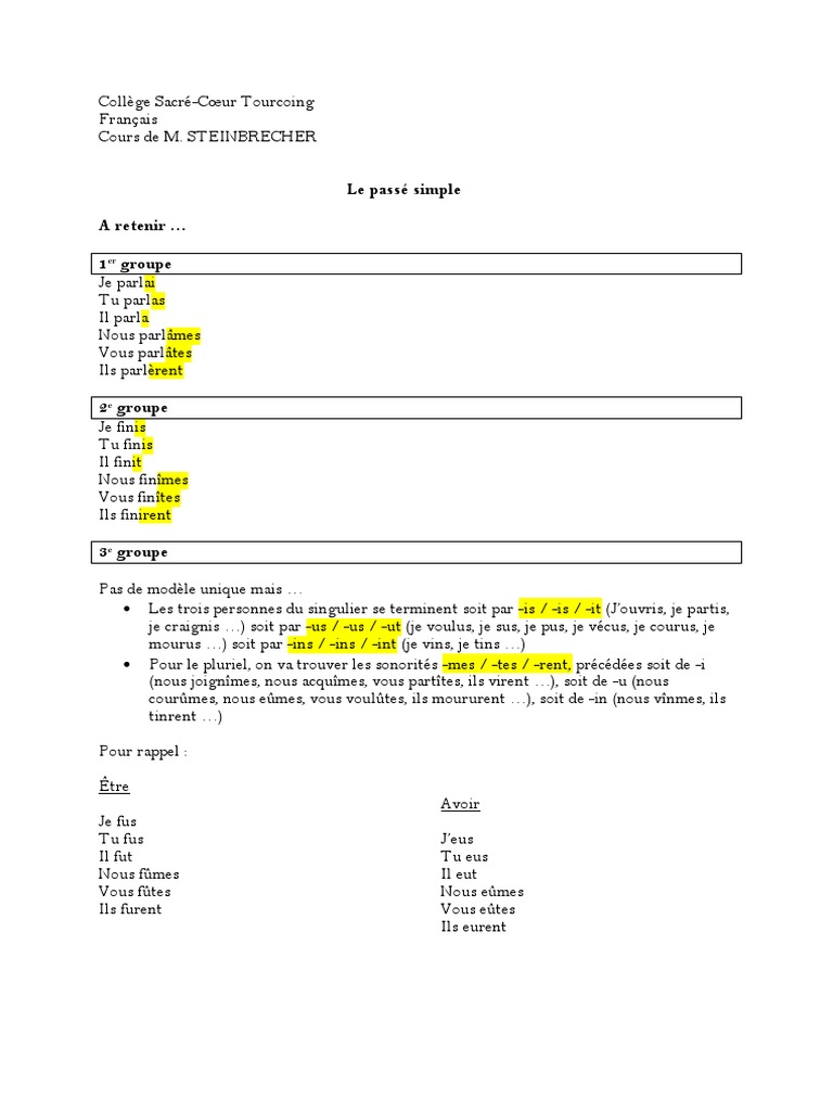 Passé Simple - Leçon | PDF | Charles de Gaulle | Nombre grammatical