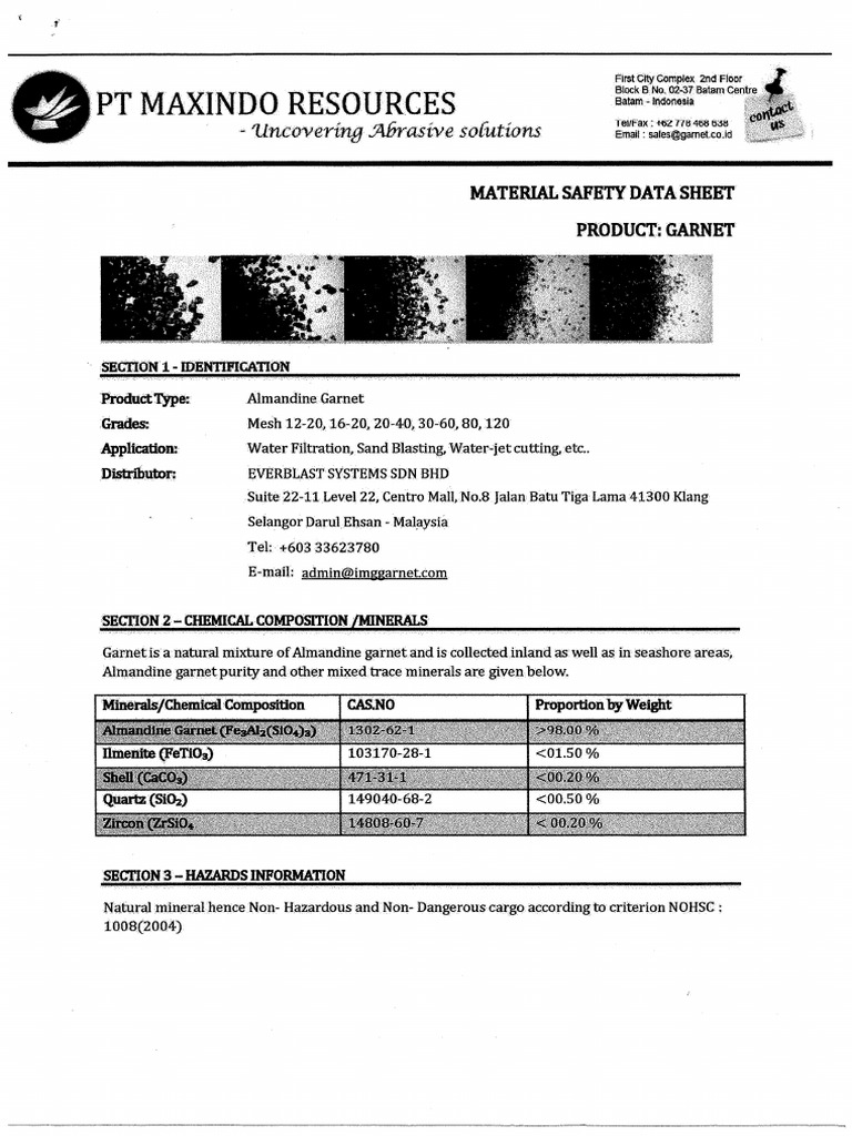 MSDS IMG Garnet | PDF