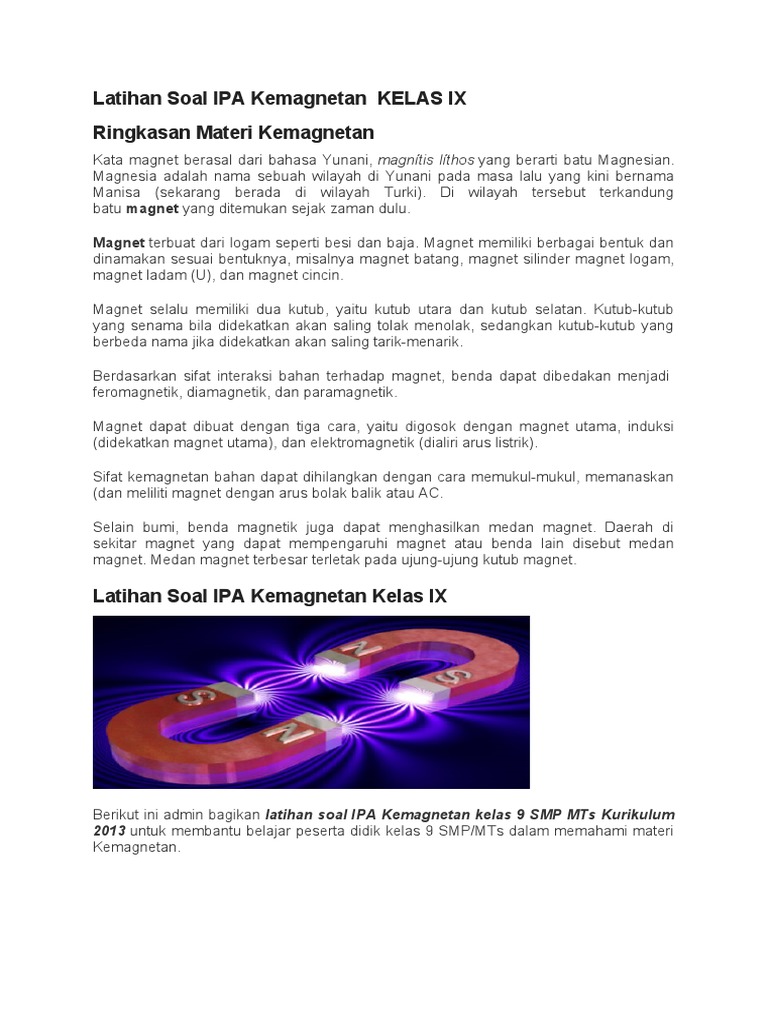 Latihan Soal IPA Kemagnetan Kelas 9 | PDF