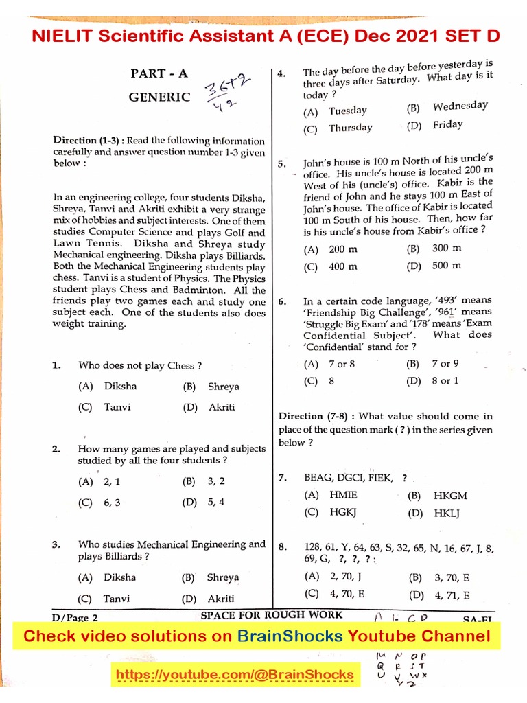 Nielit Scientific Assistant A (Ece) Dec 2021 | PDF | You Tube | Computing