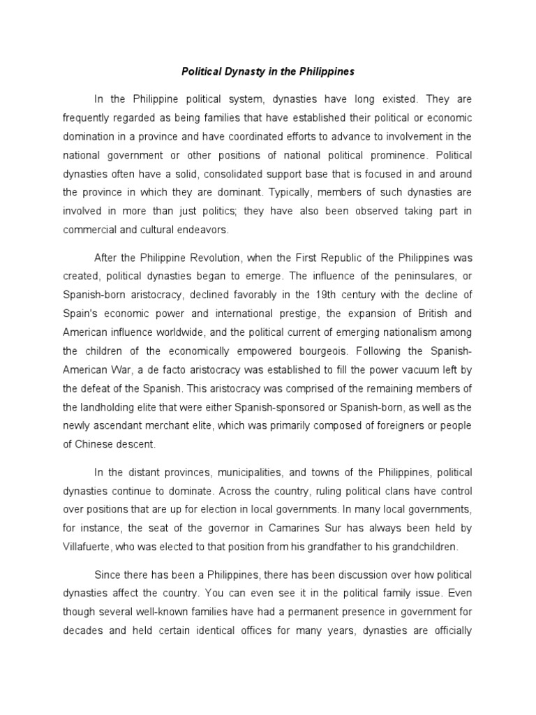 The Persistence and Impact of Political Dynasties in the Philippine ...