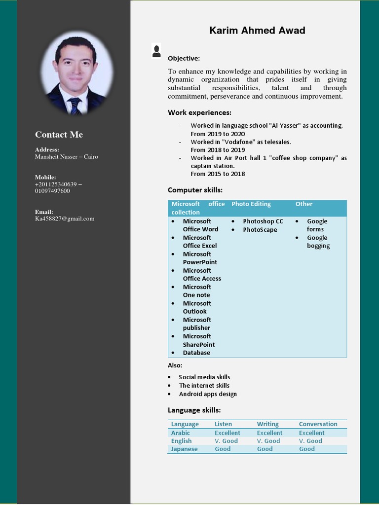 Karim Ahmed Awad CV | PDF | Microsoft Office | Communication