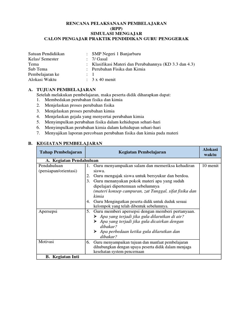 Contoh RPP Pengajar Praktik2 | PDF