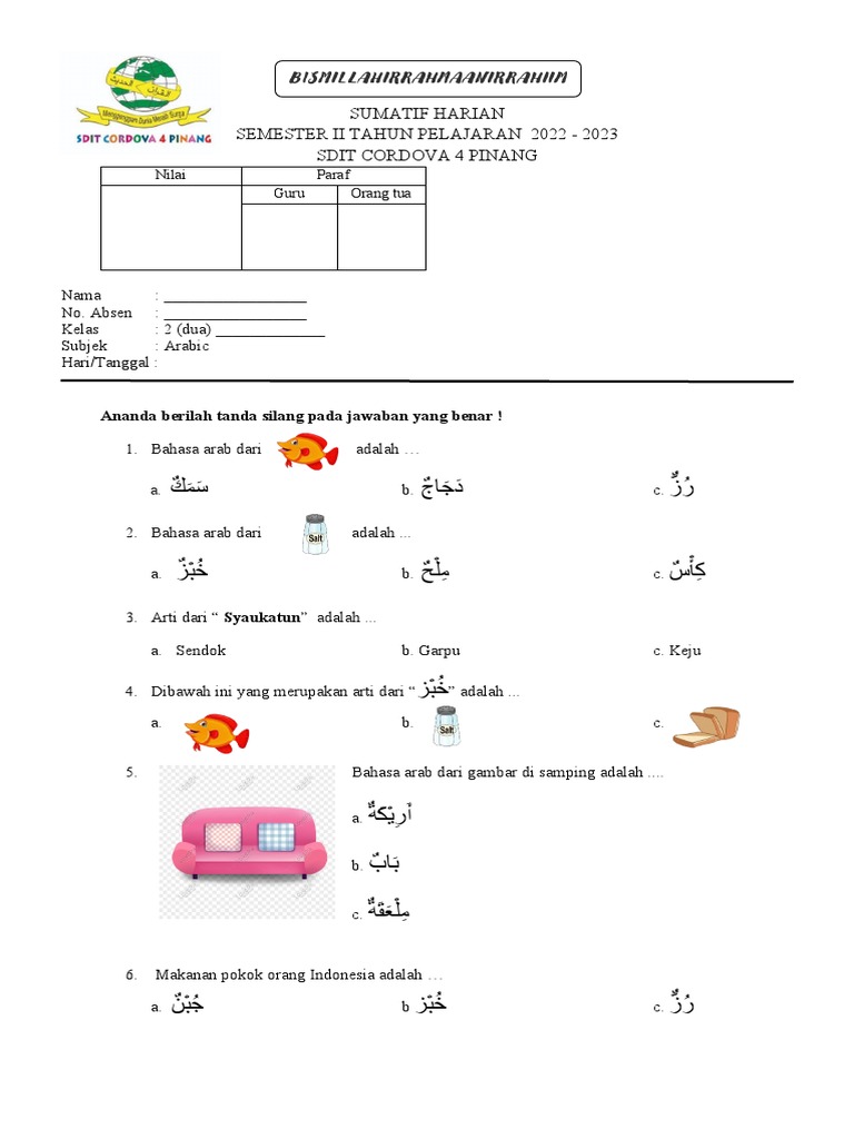 Sumatif Harian Kelas 2 | PDF