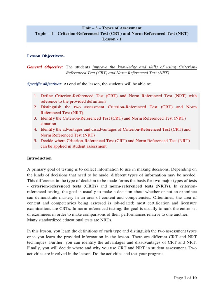 CRT & NRT Lesson | Download Free PDF | Educational Assessment | Cognition
