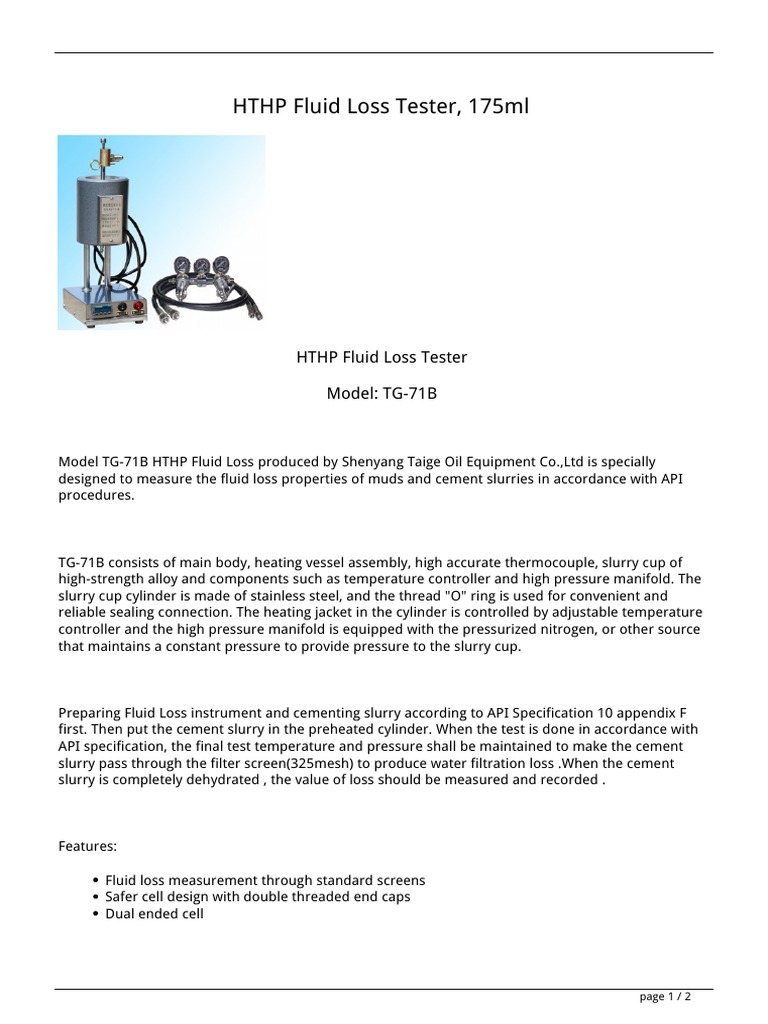 HTHP Filter Press | PDF | Temperature | Thermocouple