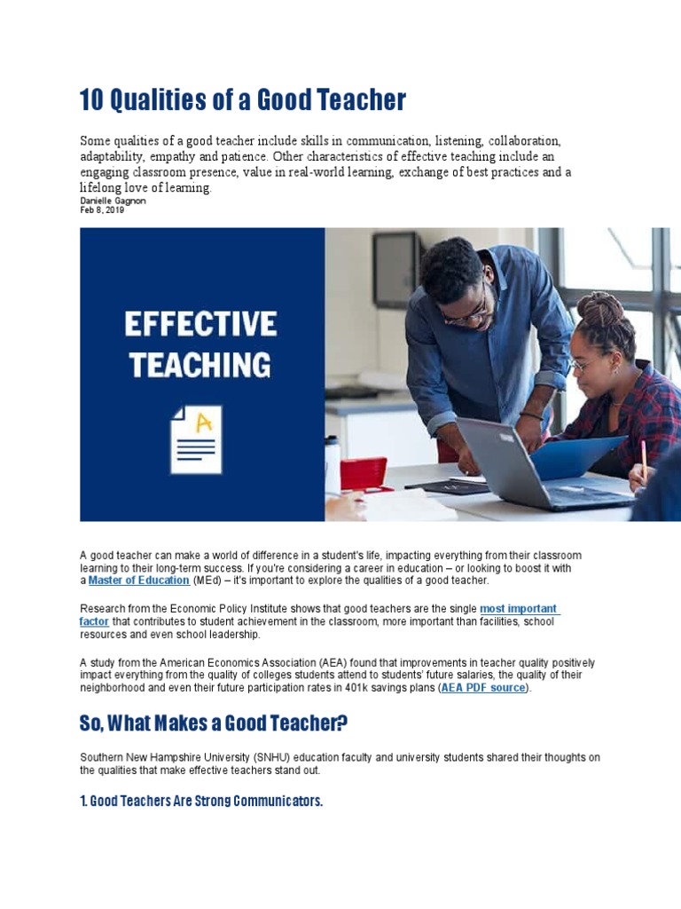 Top 10 Qualities of Effective Teachers | PDF | Teachers | Learning